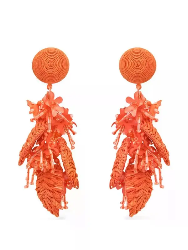 Oscar De La Renta Raffia Tassel Bouquet Clip-on Earrings - Orange