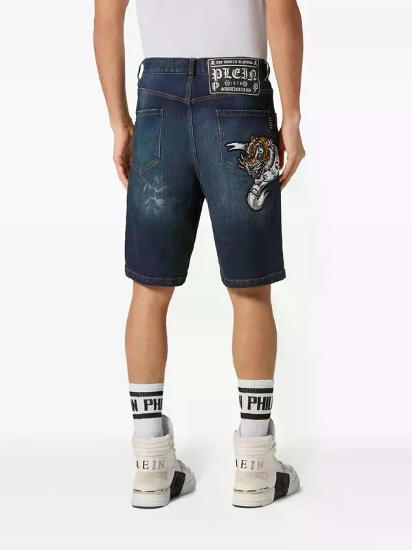 Philipp Plein Tiger Appliqué Denim Shorts