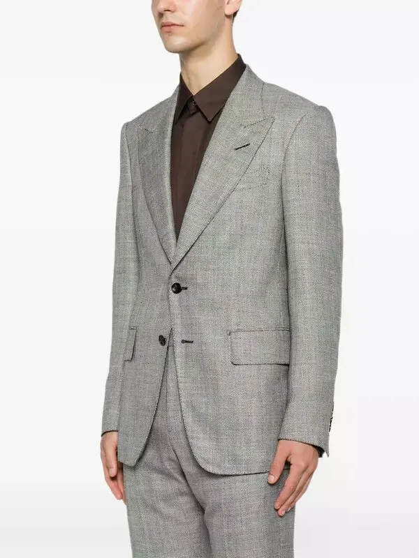 TOM FORD Herringbone-pattern Peak-lapels Blazer - Grey