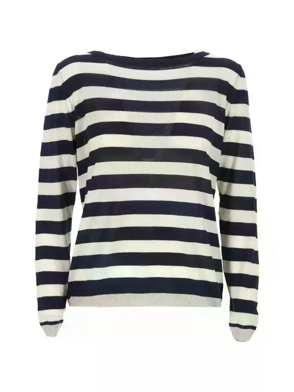 GRAN SASSO Striped Metallic-trim Long Sleeve Top - Blue
