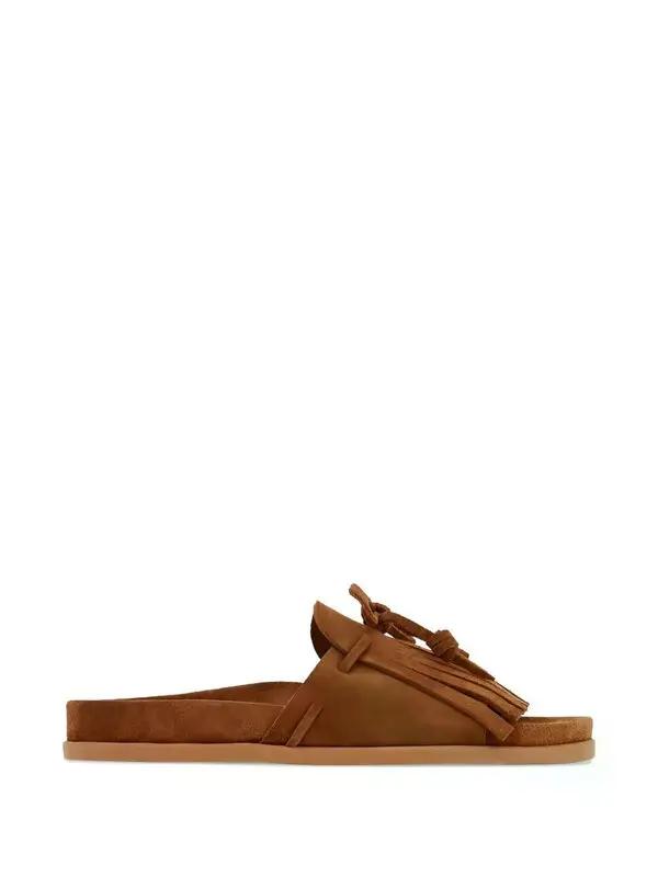 ANCIENT GREEK SANDALS Amfiliki Fringed Suede Slides - Brown
