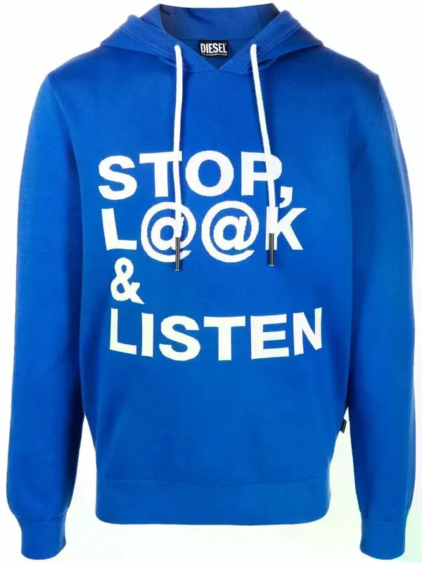 DIESEL® Slogan Print Pullover Hoodie - Blue
