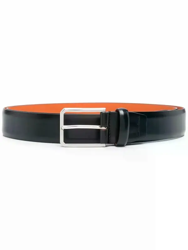 Santoni Leather Strap Belt - Black