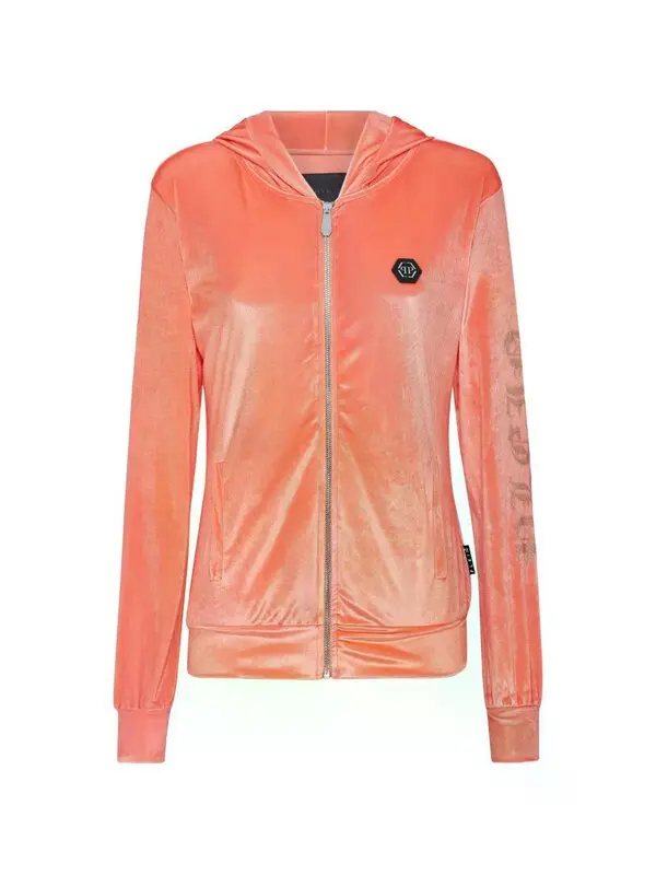 Philipp Plein Logo Detail Velour Hoodie - Pink
