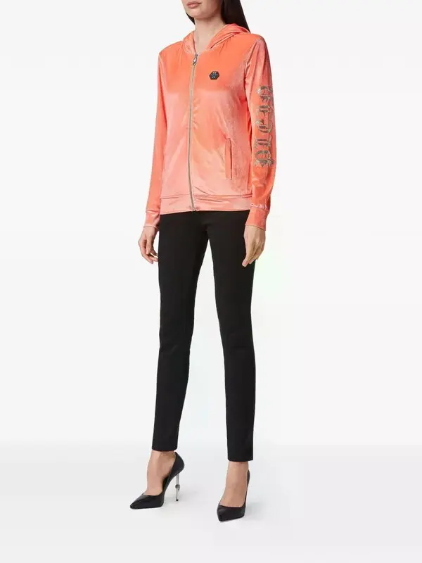 Philipp Plein Logo Detail Velour Hoodie - Pink