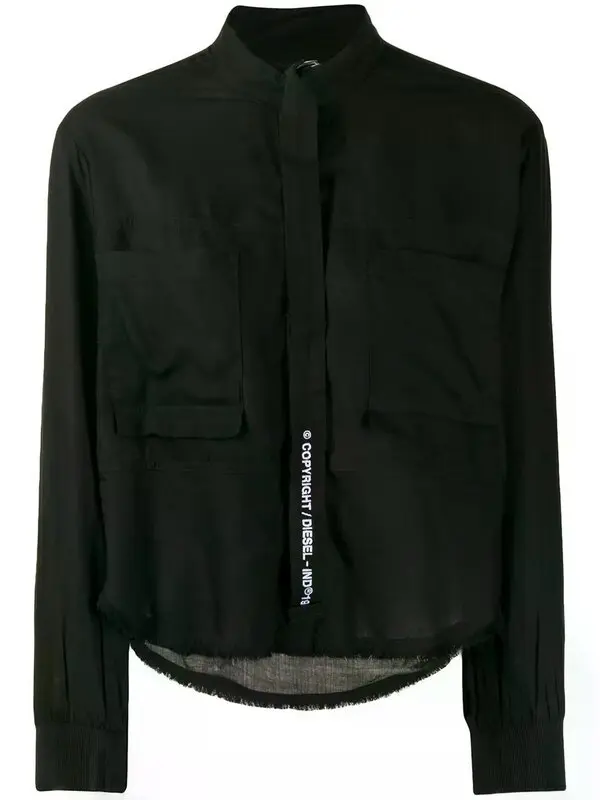 DIESEL® Viscose Twill Shirt With Knitted Mandarin Collar