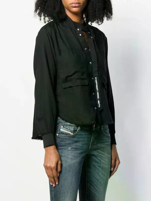 DIESEL® Viscose Twill Shirt With Knitted Mandarin Collar