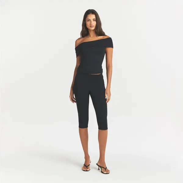 SKIMS Asymmetrical Off-the-shoulder Top With Cap Sleeves - Obsidian