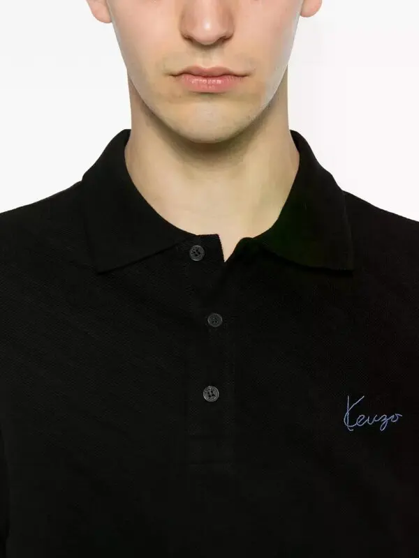 Kenzo Logo-embroidered Piqué Polo Shirt - Black