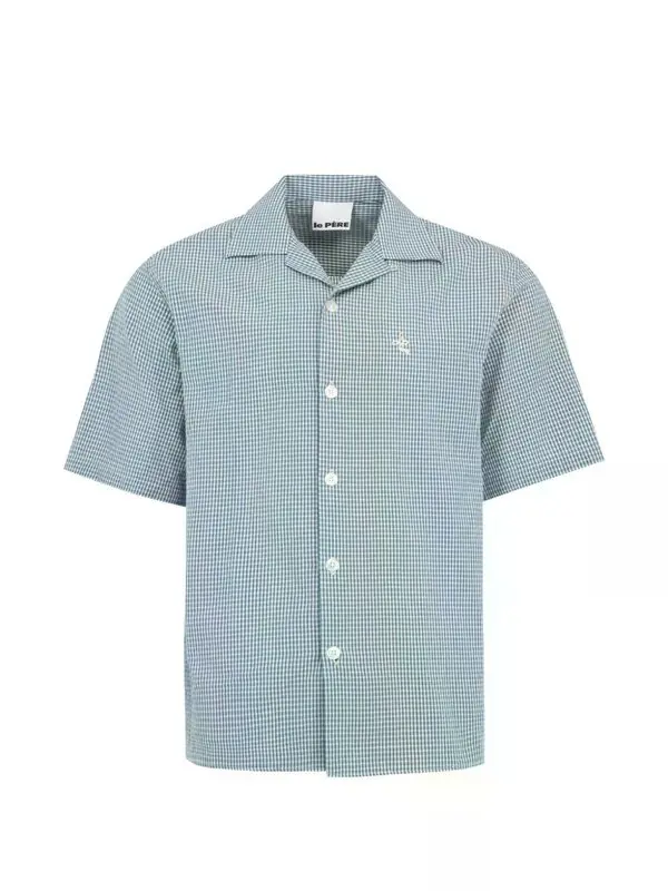 LE PERE Gingham-check Camp-collar Shirt - Blue