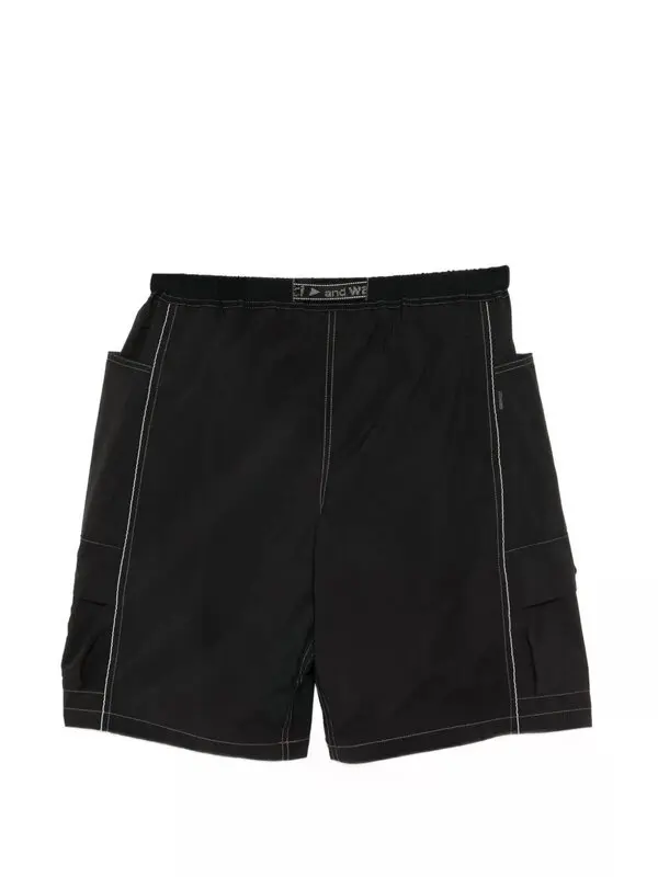 AND WANDER Brushed Cargo Shorts - Black