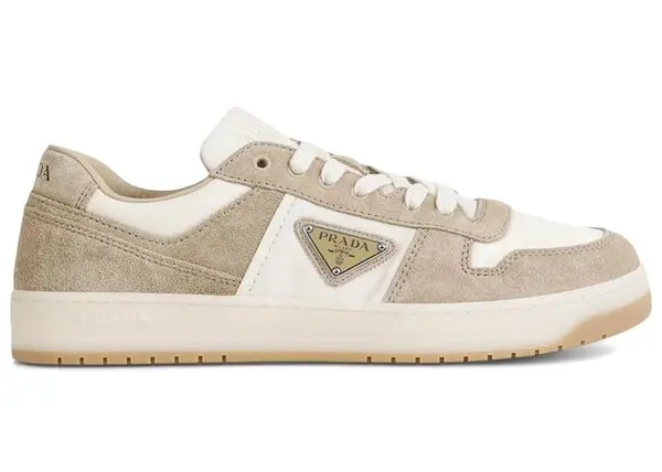 Prada Downtown Low Top Renylon And Suede Sneakers - Beige