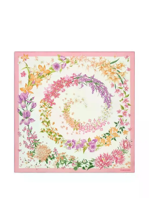 FERRAGAMO Floral-print Silk Scarf - Pink