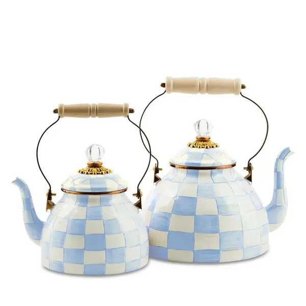 MACKENZIE-CHILDS Check 2 Quart Tea Kettle - Sky