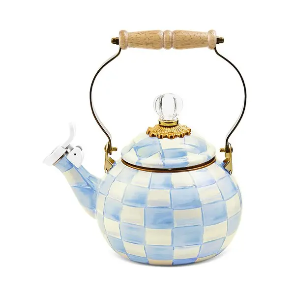MACKENZIE-CHILDS Check 2 Quart Whistling Tea Kettle - Sky