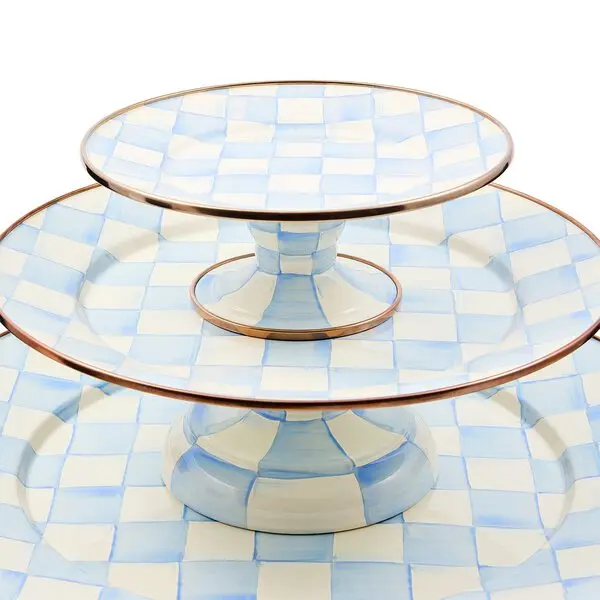 MACKENZIE-CHILDS Check Large Pedestal Platter - Sky