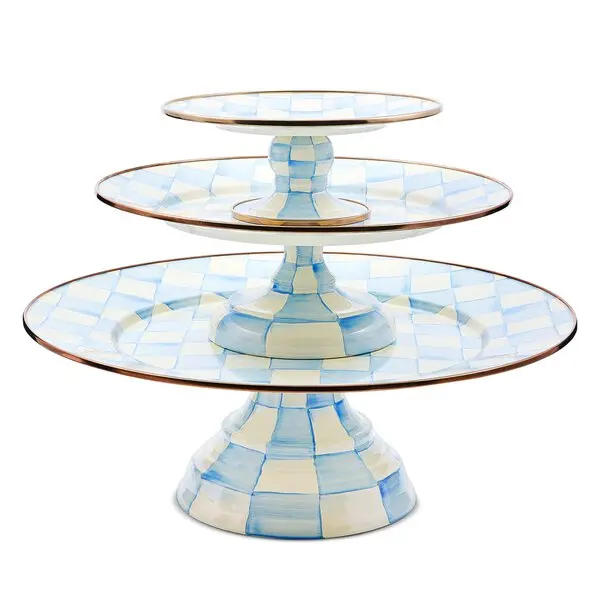 MACKENZIE-CHILDS Check Large Pedestal Platter - Sky
