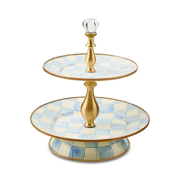MACKENZIE-CHILDS Check Two Tier Sweet Stand - Sky