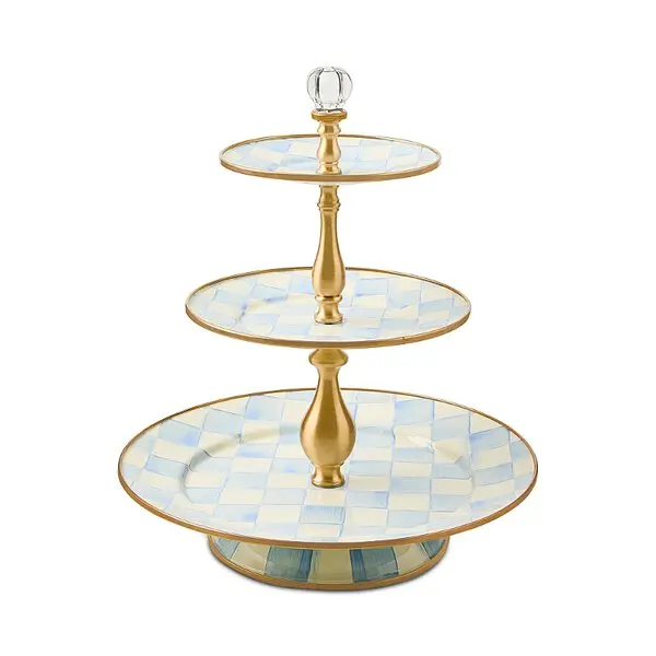 MACKENZIE-CHILDS Check Three Tier Sweet Stand - Sky
