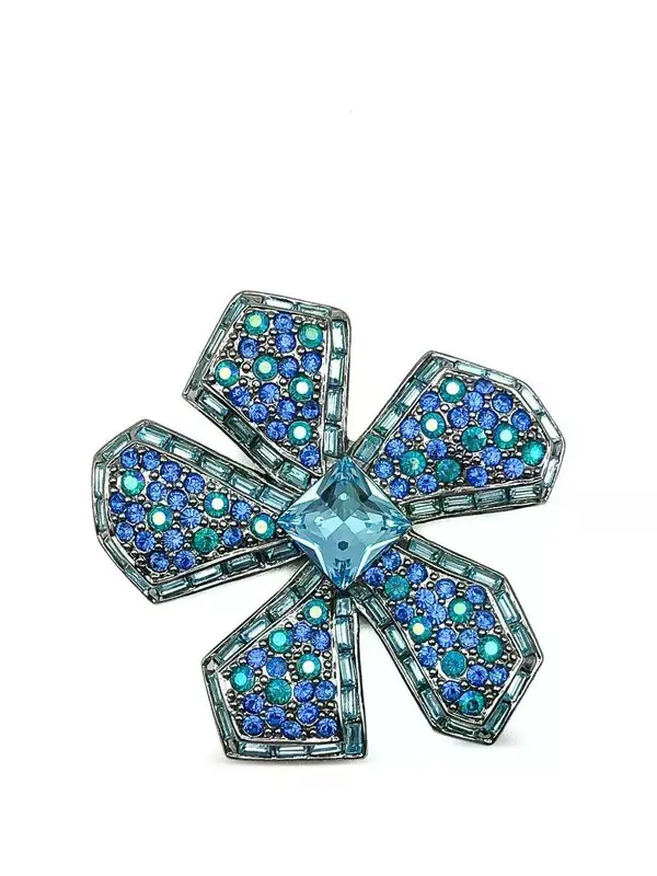 Givenchy 2000s Crystal Flower Brooch - Silver
