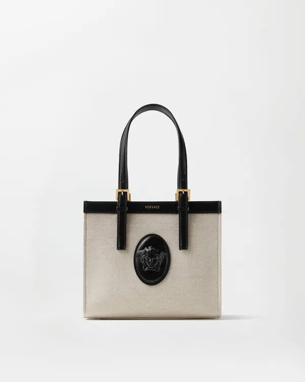 Versace Rivière Mini Canvas Tote - Black+beige