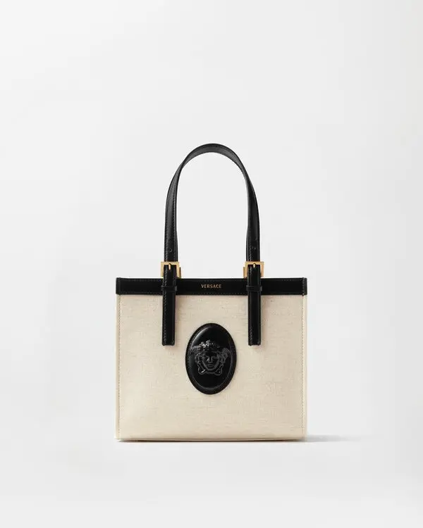 Versace Rivière Mini Canvas Tote - Black+beige