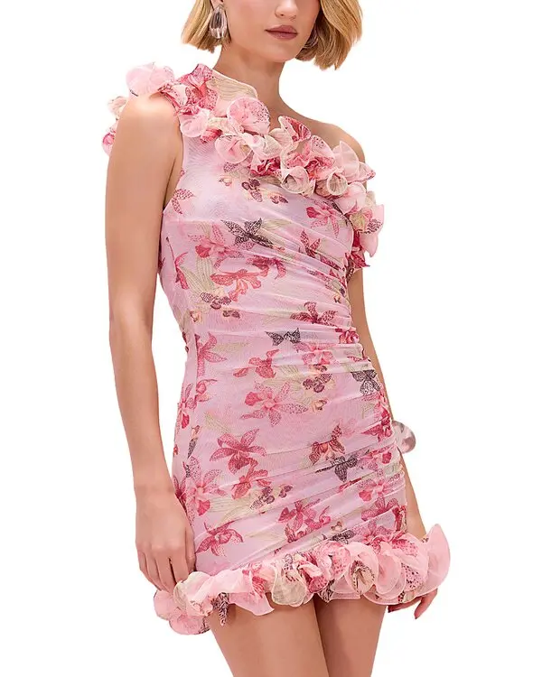 PatBO Orchid Bloom One Shoulder Dress - Rose