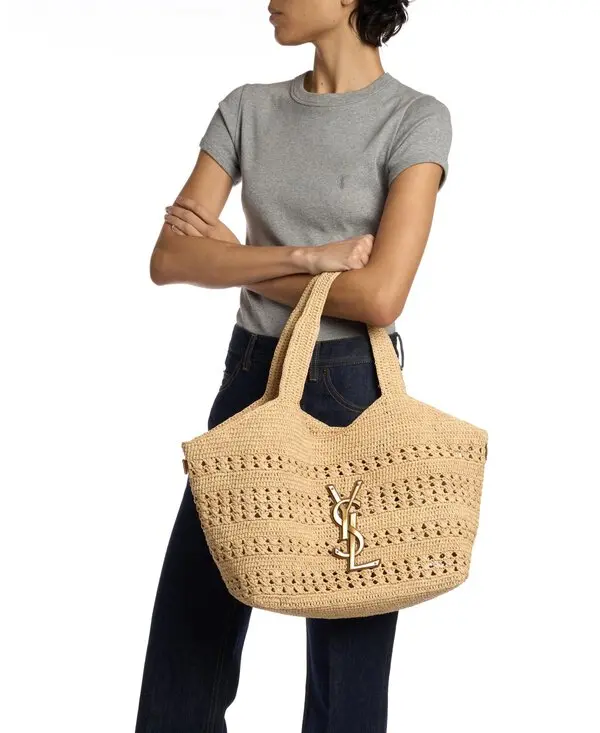 Saint Laurent Icare Raffia Tote Bag - Natural