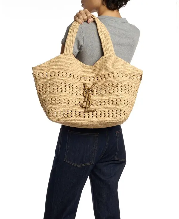 Saint Laurent Icare Raffia Tote Bag - Natural