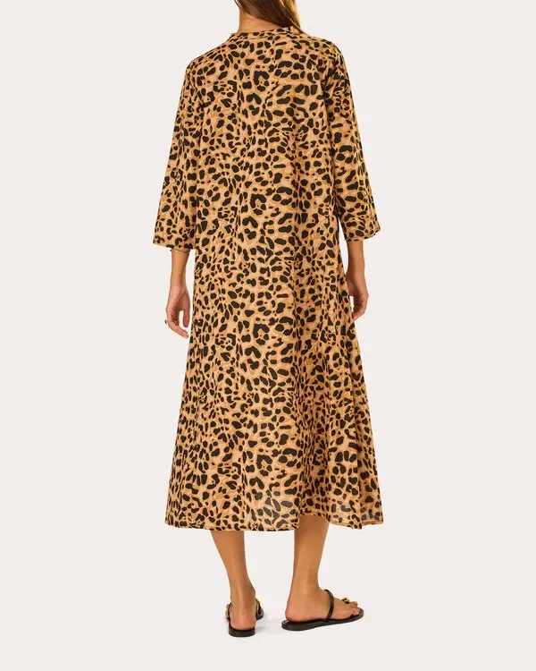 Natalie Martin Isobel Leopard Cotton Kaftan Midi Dress - Brown