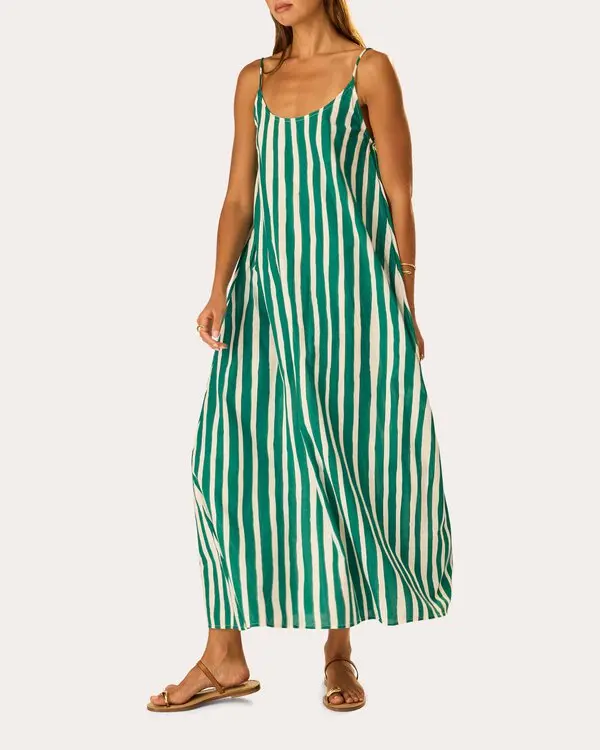 Natalie Martin Heather Stripe Cotton Maxi Slip Dress