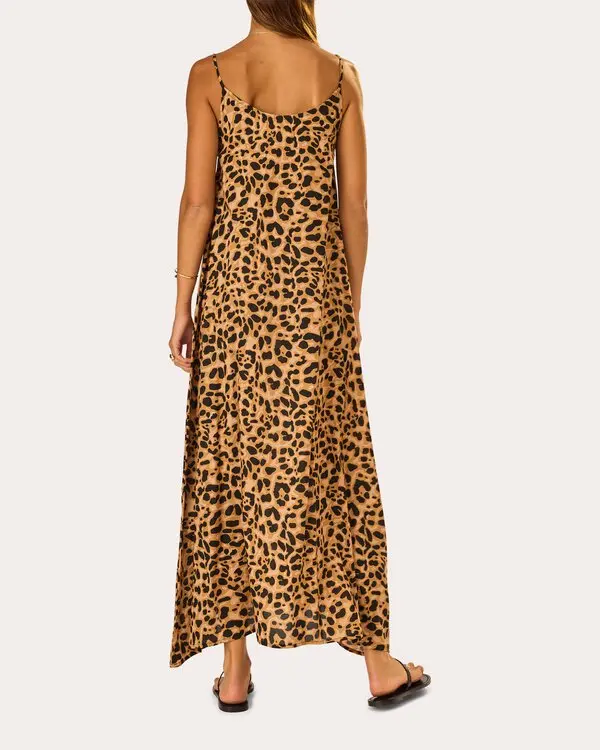 Natalie Martin Leopard Print Cotton Maxi Slip Dress