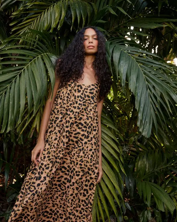 Natalie Martin Leopard Print Cotton Maxi Slip Dress