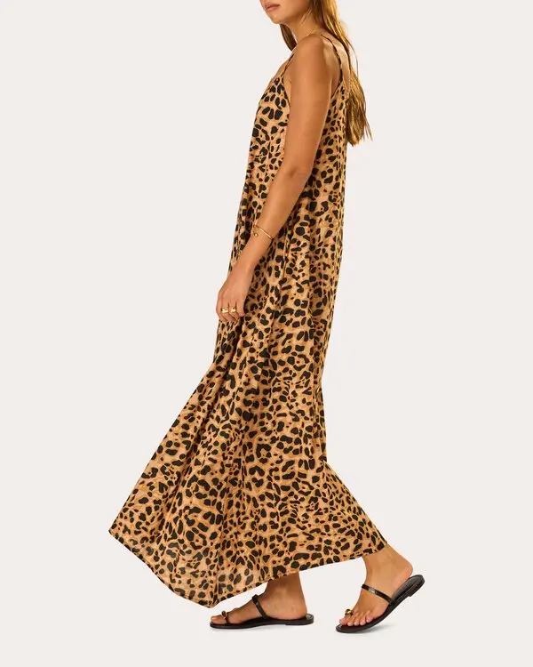 Natalie Martin Leopard Print Cotton Maxi Slip Dress