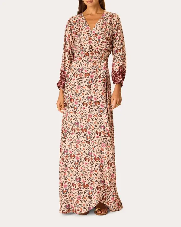 Natalie Martin Kate Floral Gathered Wrap Maxi Dress - Multicolor
