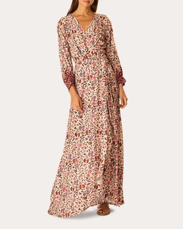 Natalie Martin Kate Floral Gathered Wrap Maxi Dress - Multicolor