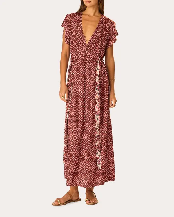 Natalie Martin Monica Mosaic V-neck Maxi Dress - Red