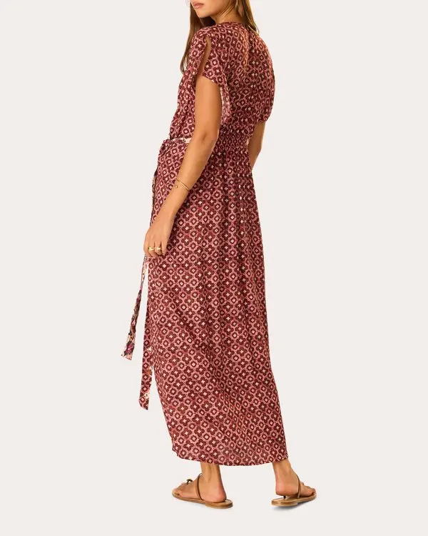 Natalie Martin Monica Mosaic V-neck Maxi Dress - Red