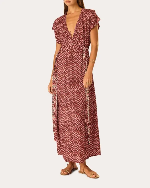 Natalie Martin Monica Mosaic V-neck Maxi Dress - Red