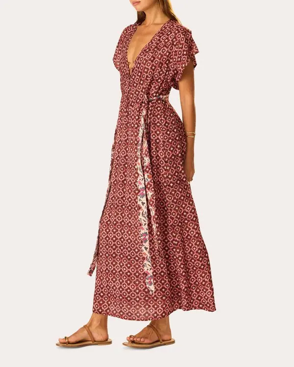 Natalie Martin Monica Mosaic V-neck Maxi Dress - Red