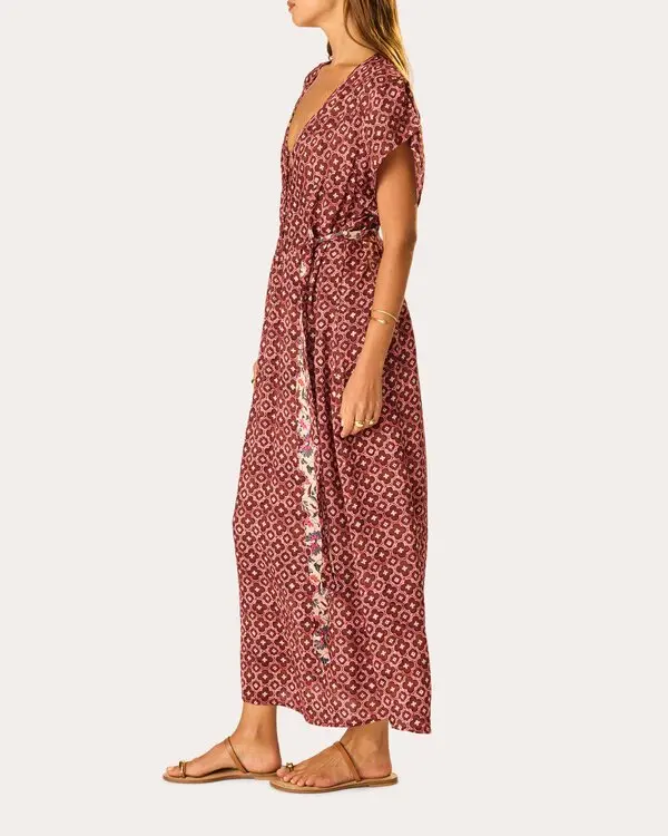 Natalie Martin Monica Mosaic V-neck Maxi Dress - Red