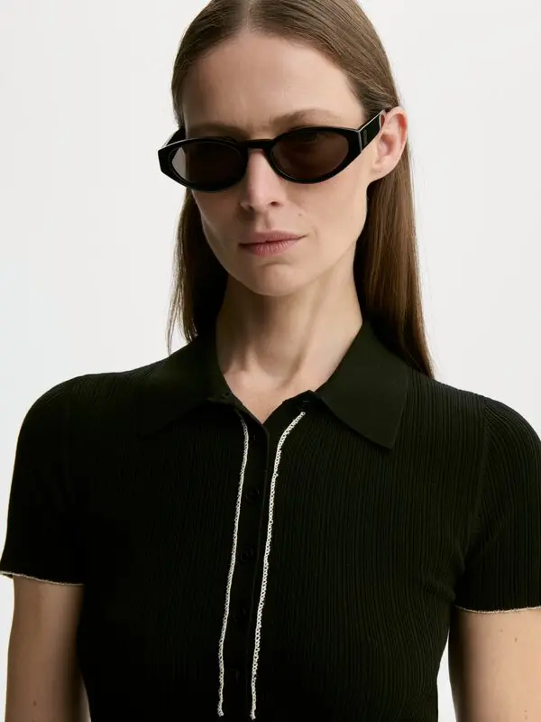 BY MALENE BIRGER Benita Ribbed Polo Shirt - Black