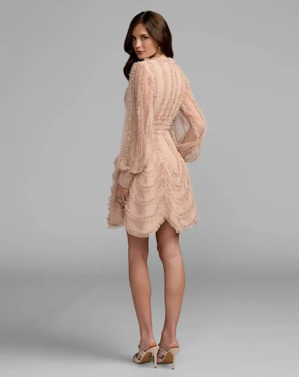 Mac Duggal Long Sleeve Ruffled V-neck Mini Dress