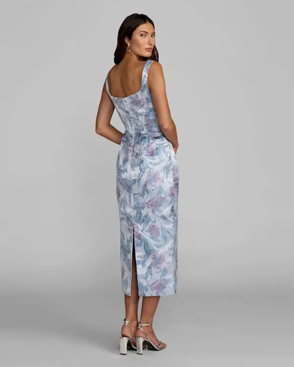 Mac Duggal Sleeveless Floral Square Neck Midi Dress