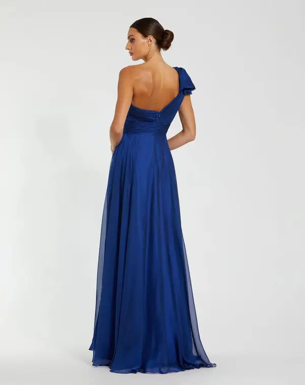 Mac Duggal Sleeveless One Shoulder Pleated Gown - Blue
