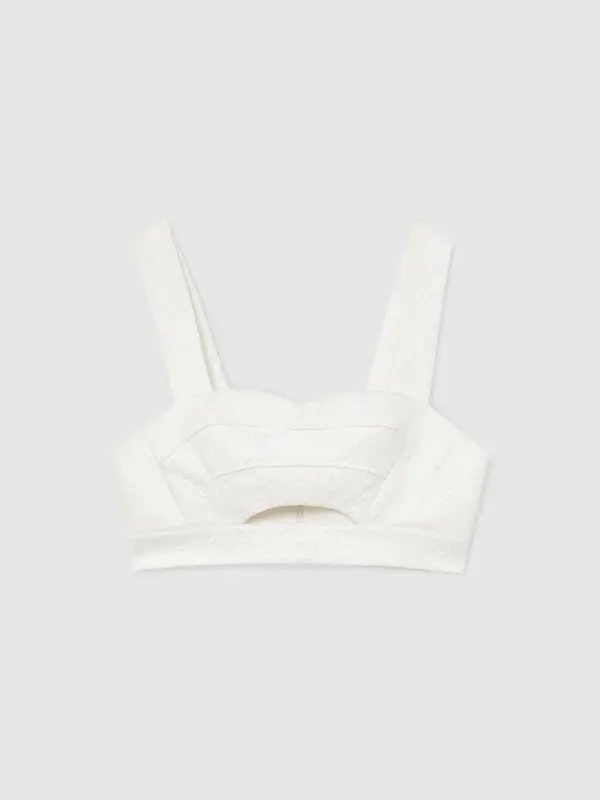 REISS Tara Cotton-blend Jacquard Crop Top