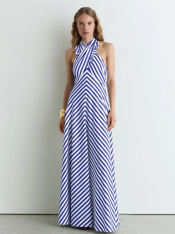 REISS Luna Striped Halterneck Maxi Dress