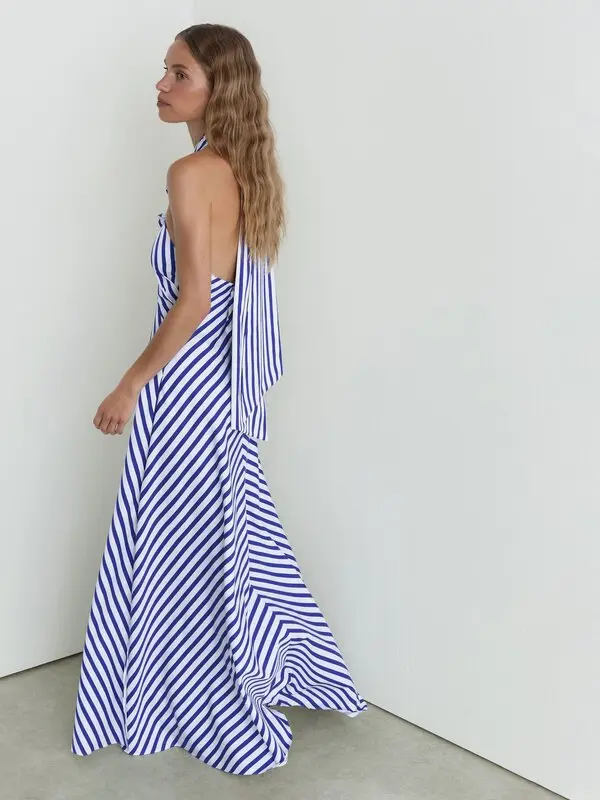 REISS Luna Striped Halterneck Maxi Dress