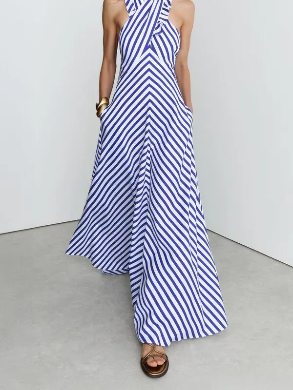 REISS Luna Striped Halterneck Maxi Dress