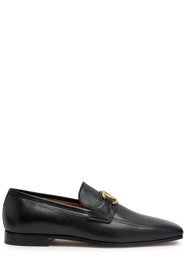 Valentino Garavani Vlogo Grained Leather Loafers - Black